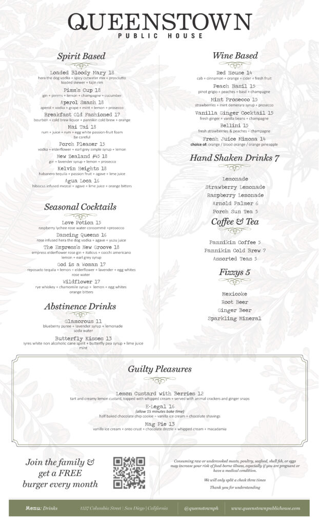 Drink Menu - Queenstown Public House