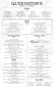 Dinner menu - Queenstown Public House